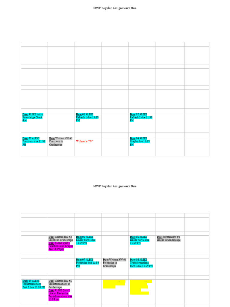 SP25 Math 112 15 Week MWF Assignment Calendar | PDF | Exponential Function | Mathematical Objects