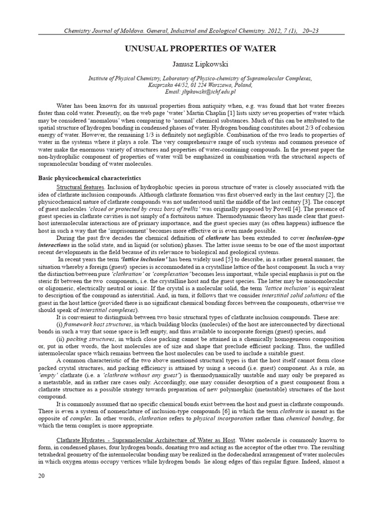 Unusual Properties of Water | PDF | Molecules | Properties Of Water