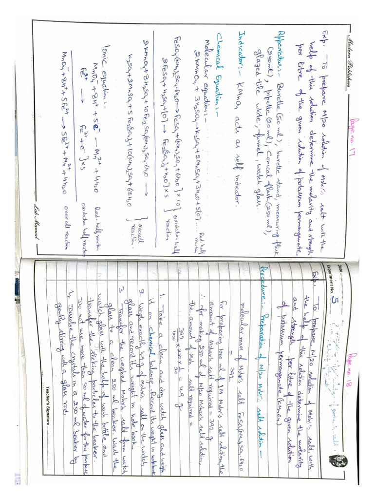 Experiment Number 2 To Prepare M-20 Solution of Mohr Salt With The Help of The Solution ...