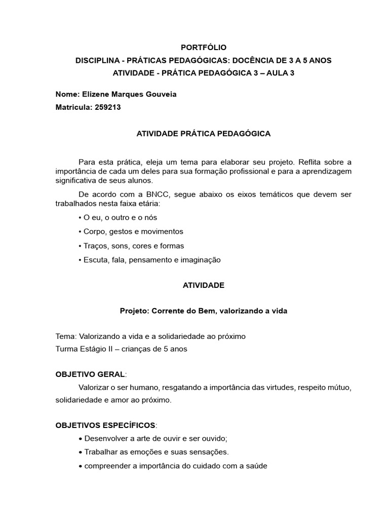 PRATICAS-PEDAGOGICAS-DOCENCIA-DE-3-A-5-ANOS-AULA-03 | PDF | Pedagogia | Experiência