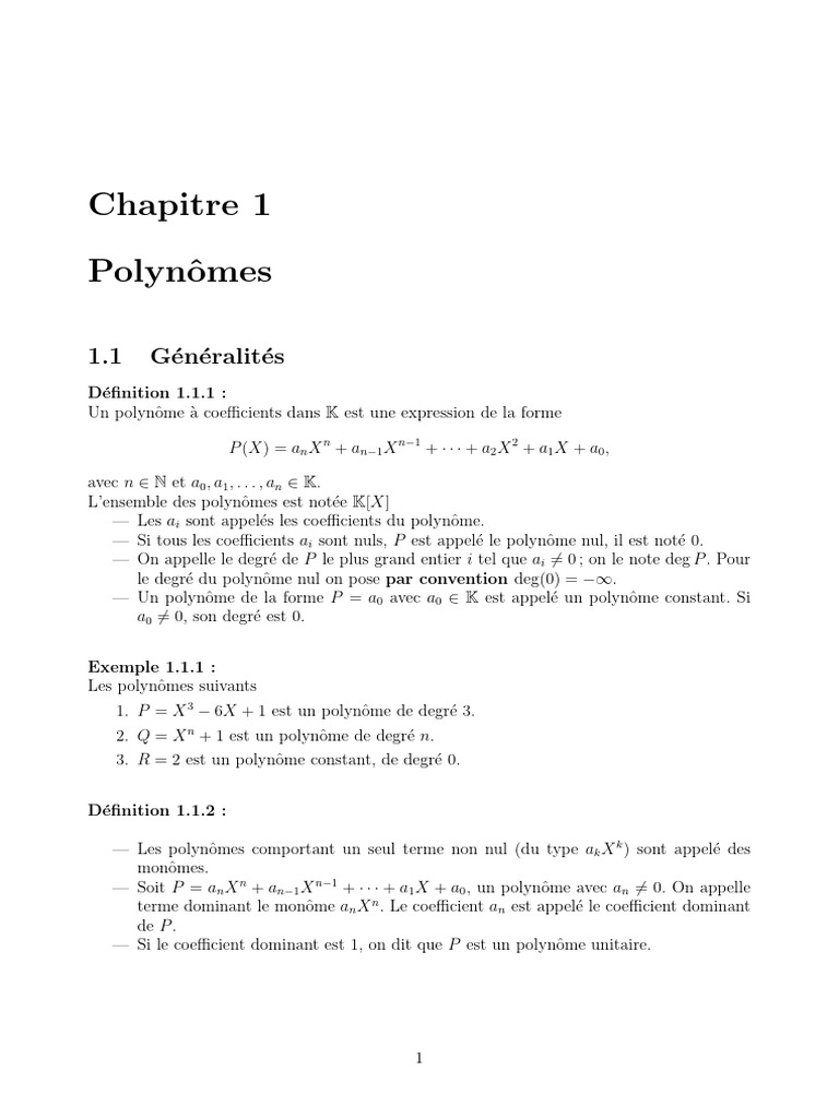 Introduction aux Polynômes et Opérations | PDF | Polynôme | Zéro d'une ...