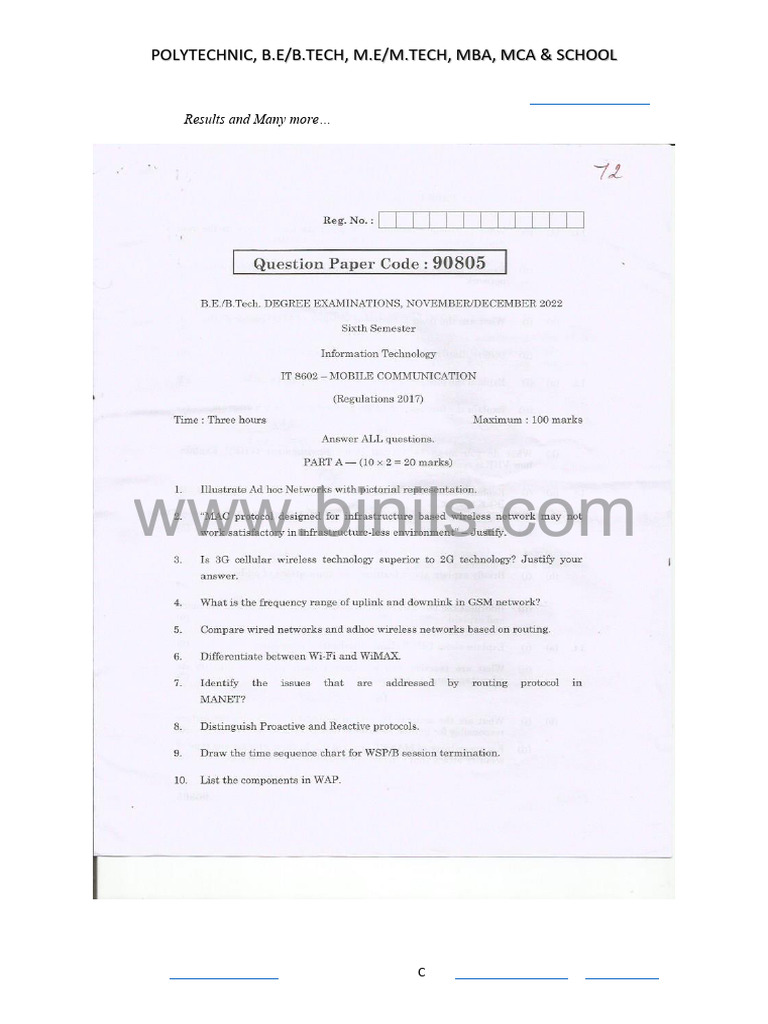 IT 8602 Mobile Communication Anna University Question Paper | PDF