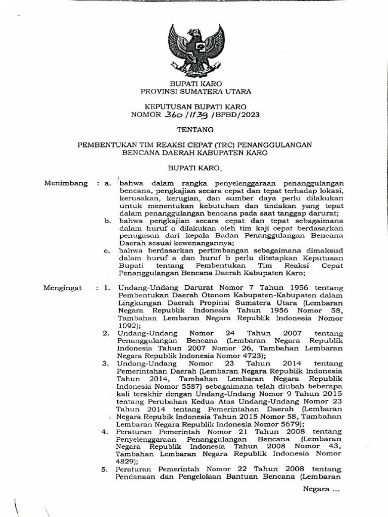 SK Struktur TRC PB Karo | PDF