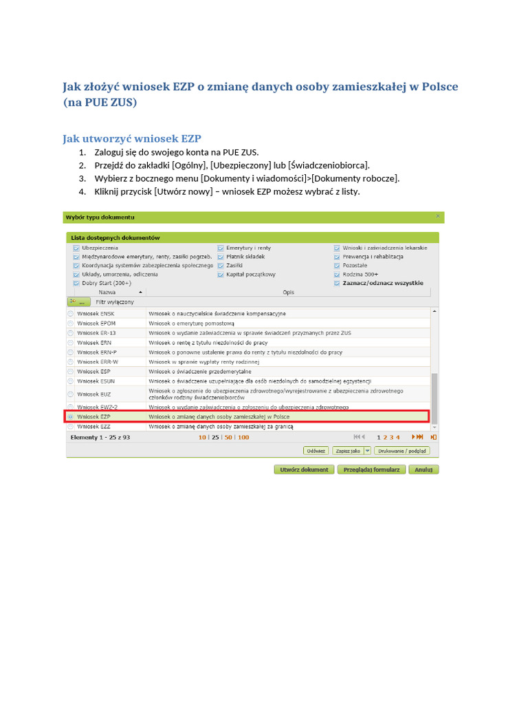 Instrukcja Jak Złożyć Wniosek EZP o Zmianę Danych Osoby Zamieszkałej W Polsce | PDF