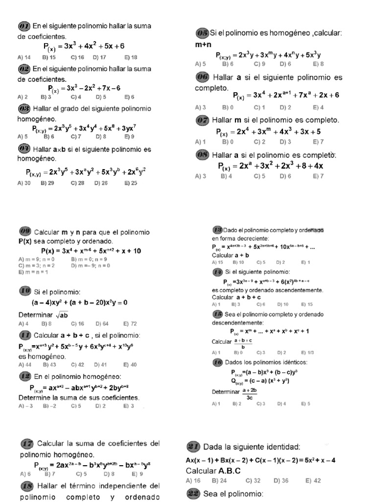 s02 - s2 Ejercicios Tipos de Polinomios | PDF
