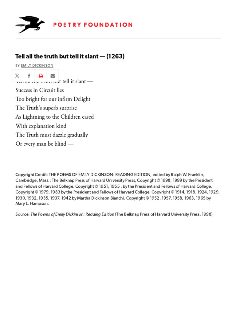 Tell all the truth but tell it slant — (1263) _ The Poetry Foundation | PDF