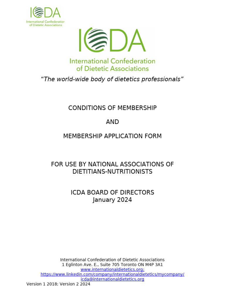 FINAL ICDA Membership Application Form 2024 | PDF | Dietitian | Health Care