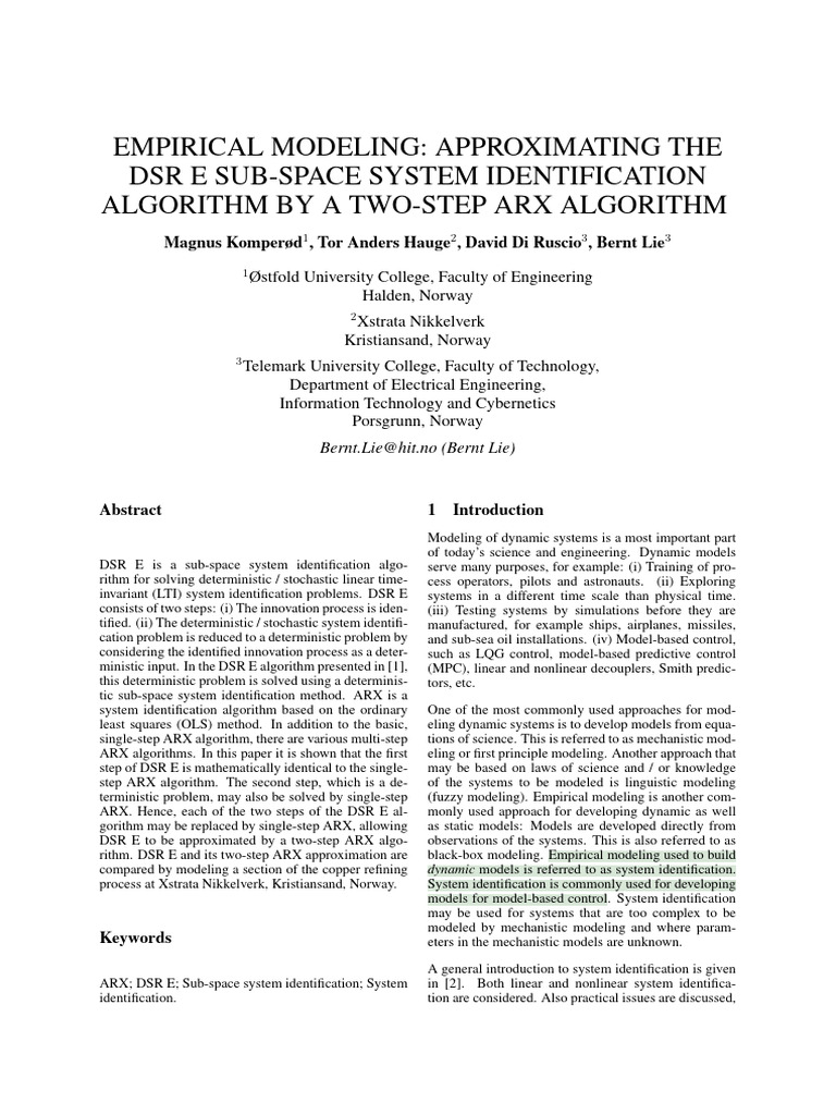 David Di Ruscio (2014) EMPIRICAL MODELING-APPROXIMATING THE DSR E SUB-SPACE SYSTEM ...