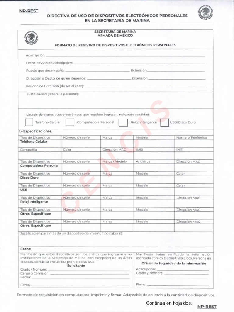Formato y solicitud de dispositivos electronicos HOJAS_1 | PDF