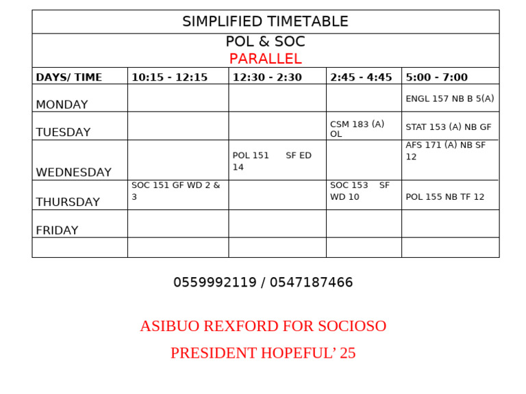 Pol & Soc Course Schedule Overview | PDF