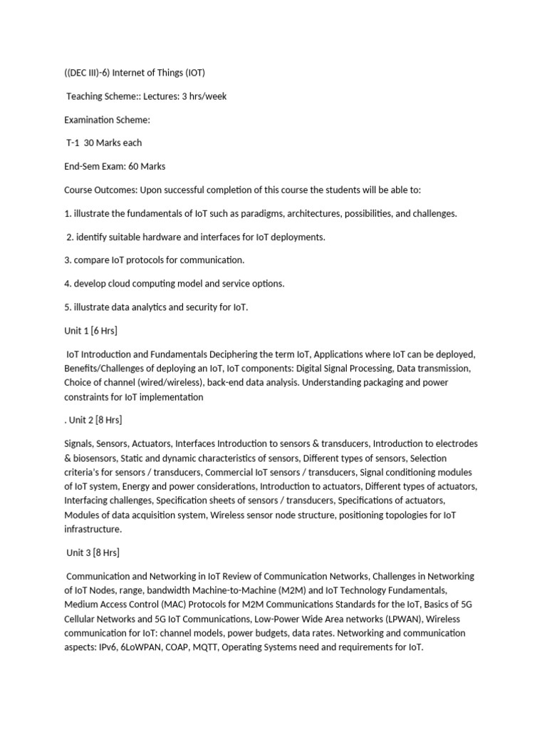Syllabus 1 | PDF | Internet Of Things | Computer Network
