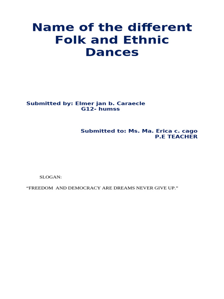 Name of The Different Folk and Ethnic Dances | PDF | Dances | Philippines