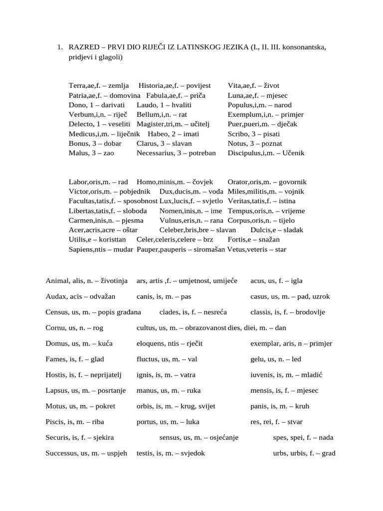 Riječi Za Prvi Razred | PDF