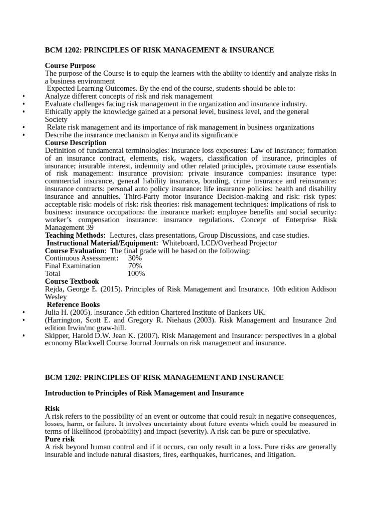 Risk Management & Insurance Principles | PDF | Risk Management | Risk