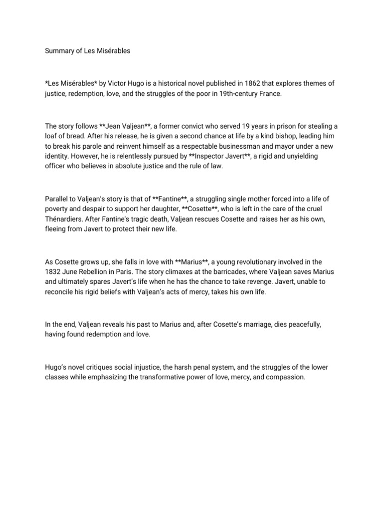 Les Misérables Summary & Themes | PDF