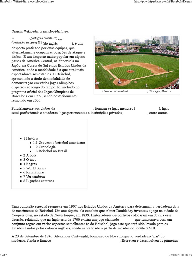 Baseball Regras e História | PDF | Jogos de bola e bastão | Esportes