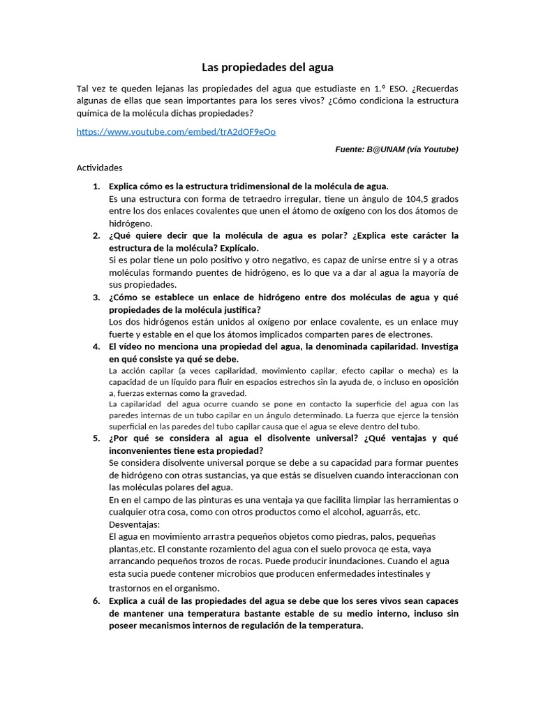 Las Propiedades Del Agua | PDF | Propiedades del agua | Agua