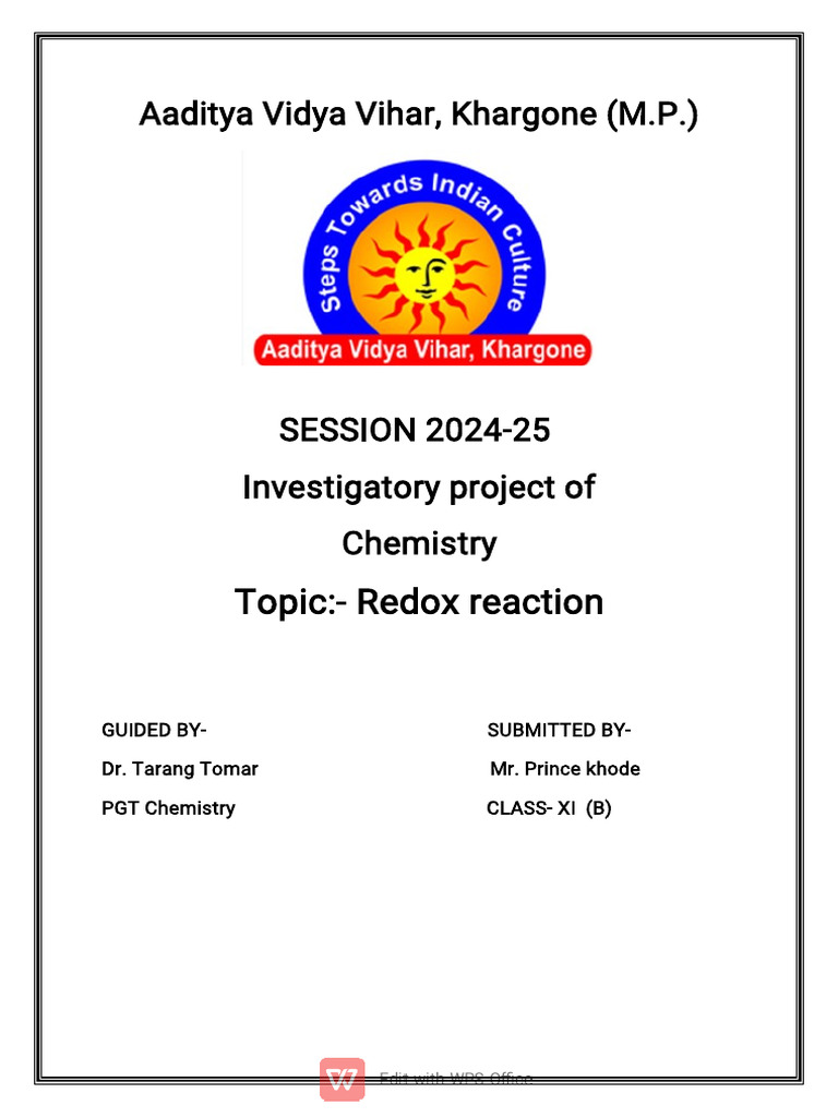 Redox Reactions: Class 11 Project Report | PDF | Redox | Chemical Reactions
