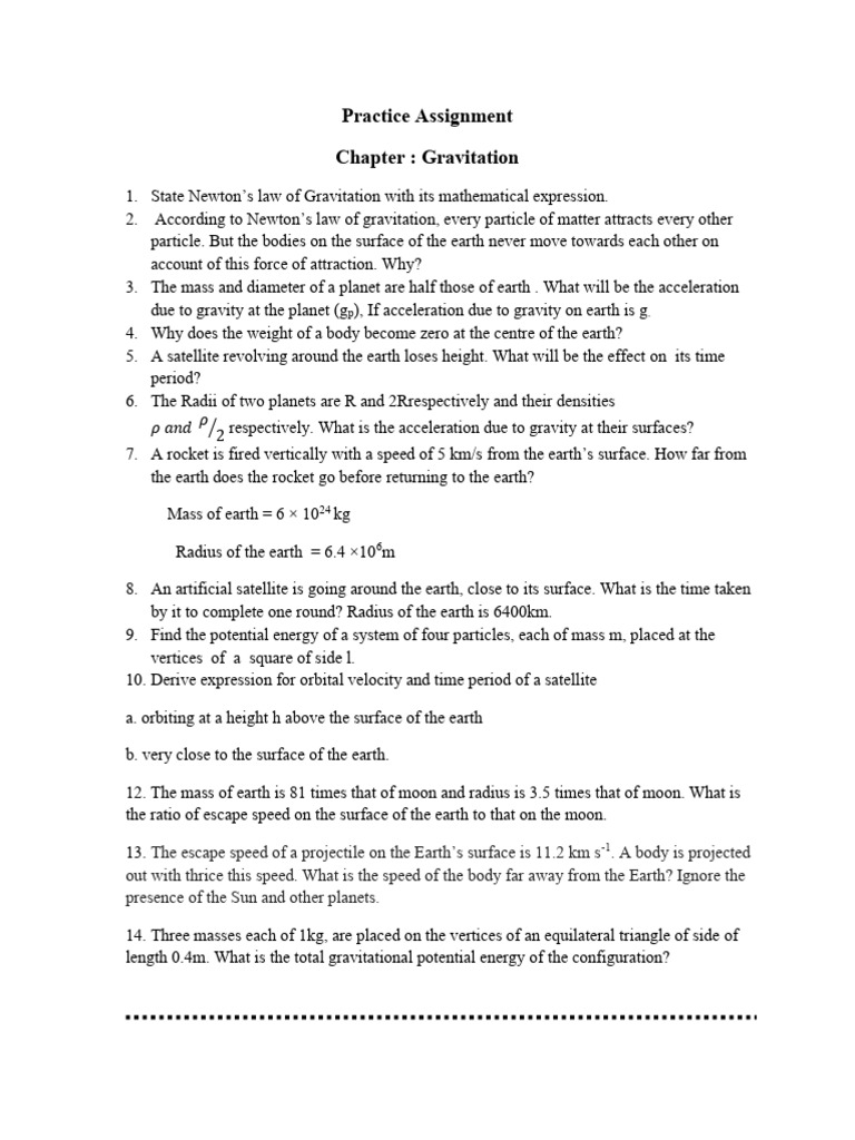 Gravitation Class 11 Cbse Practice | PDF