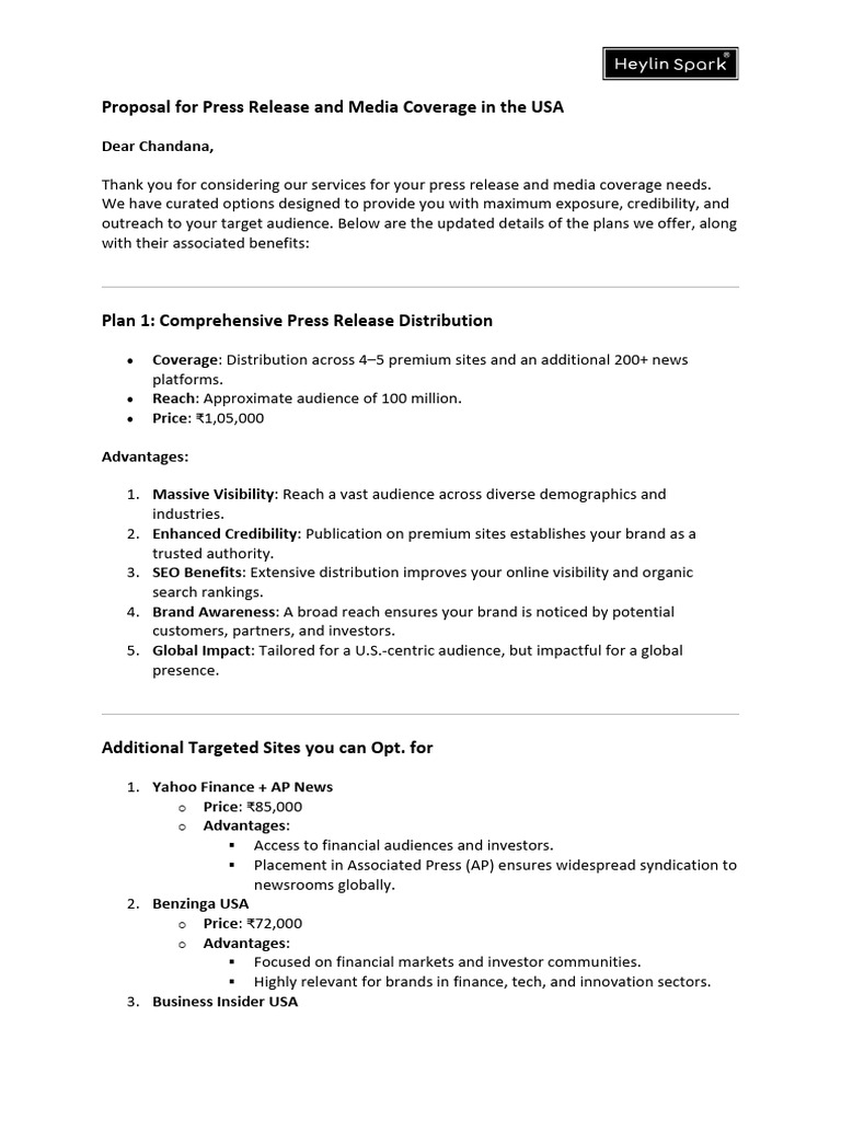 USA Press Release & Media Coverage Proposal | PDF | Brand | Public ...