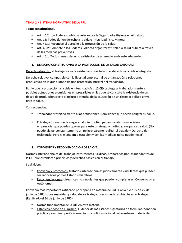 Tema 2. sistema normativo de la ley PRL | PDF | Derecho laboral | Organización Internacional del ...
