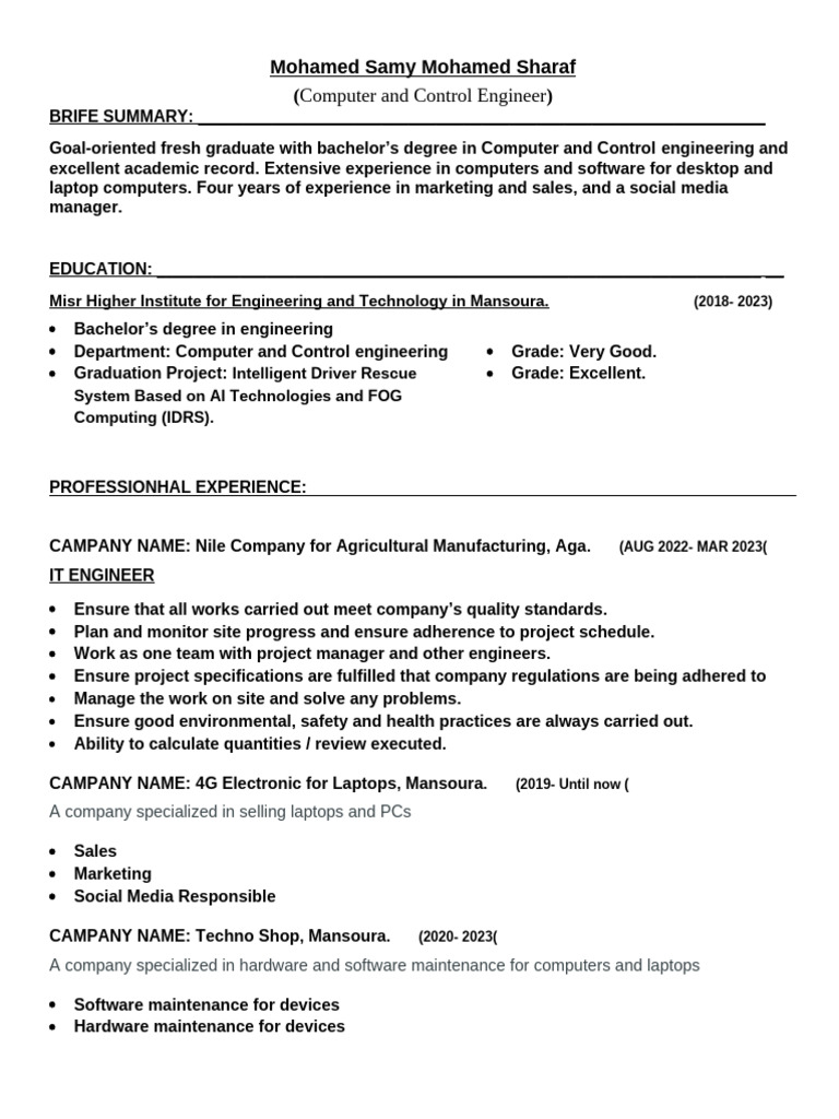 Mohamed Samy CV | PDF | Operating System | Computer Hardware