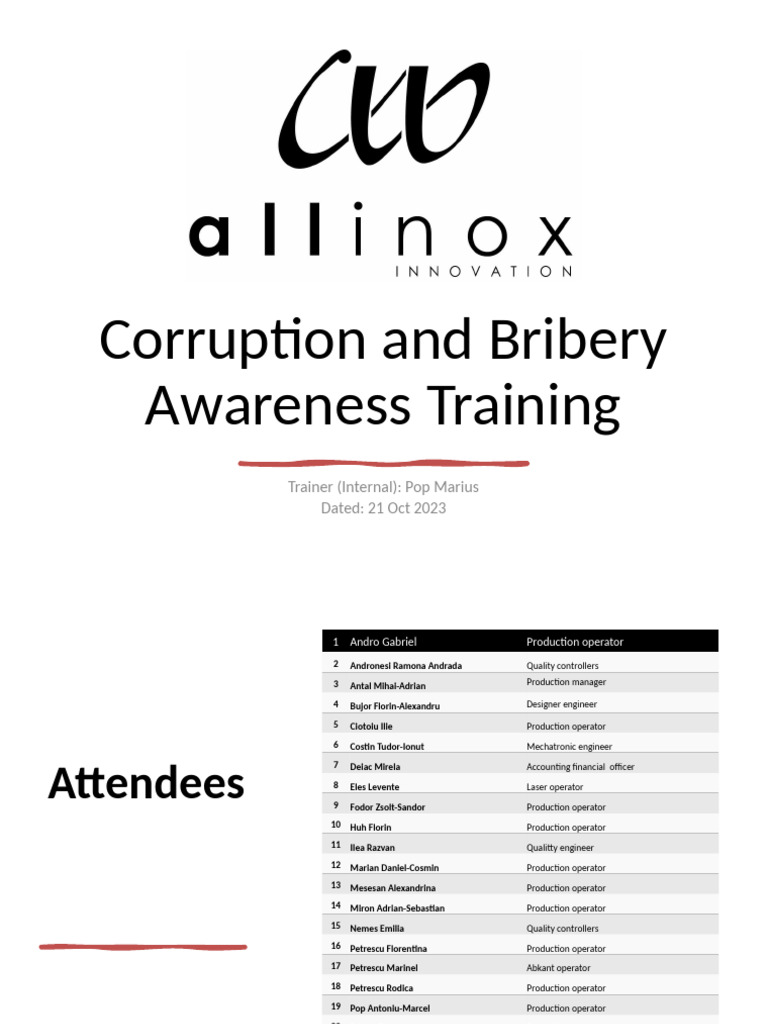 Corruption & Bribery Training Guide | PDF | Corruption | Misconduct