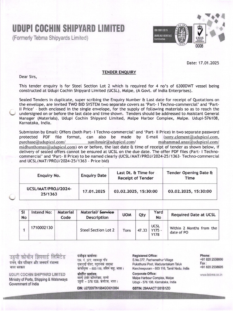 Tender for Steel Sections Supply | PDF | Specification (Technical ...