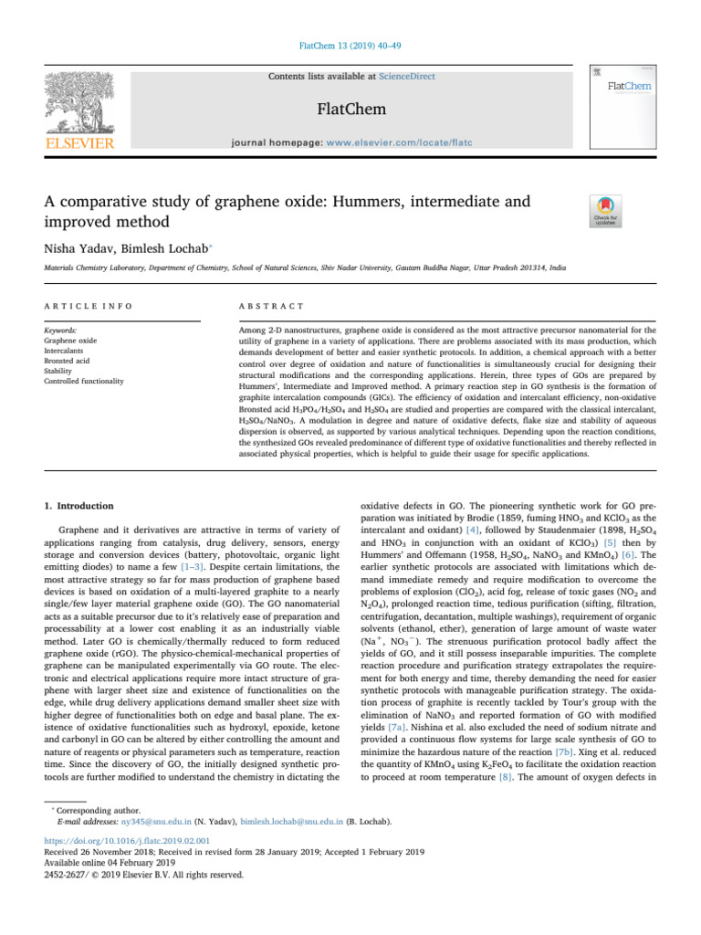 A Comparative Study of Graphene Oxide Hummers, Intermediate and | PDF ...