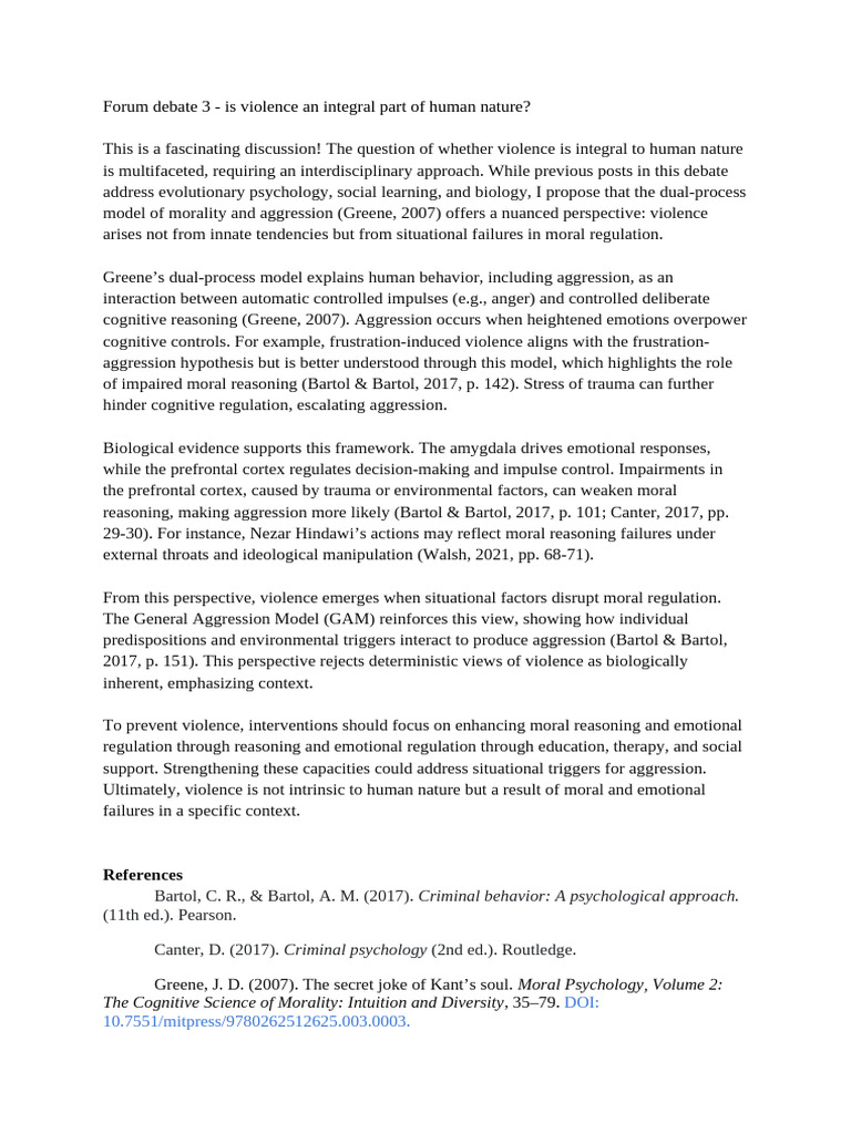 Violence and Human Nature Debate Insights | PDF | Aggression | Violence