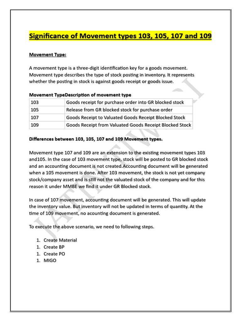 Significance of Movement Types 103, 105, 107, and 109 | PDF | Receipt ...