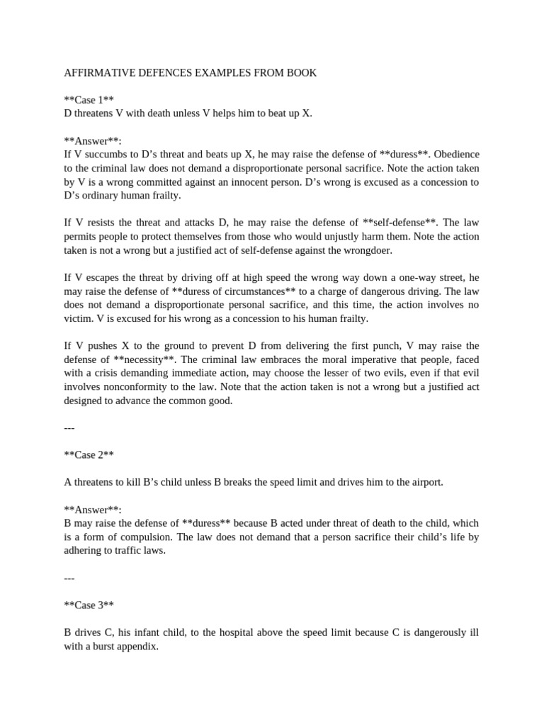 Examples of Affirmative Defenses in Law | PDF | Criminal Justice ...