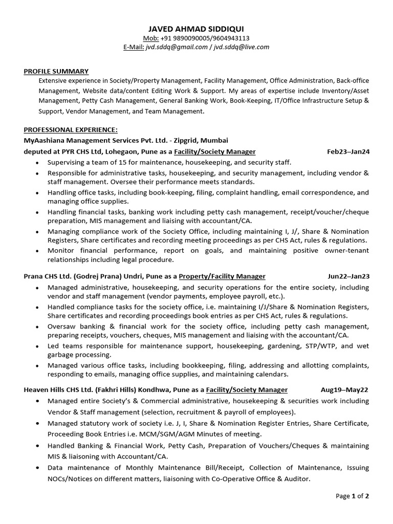 Javed A Siddiqui CV | PDF | Bookkeeping | Computing