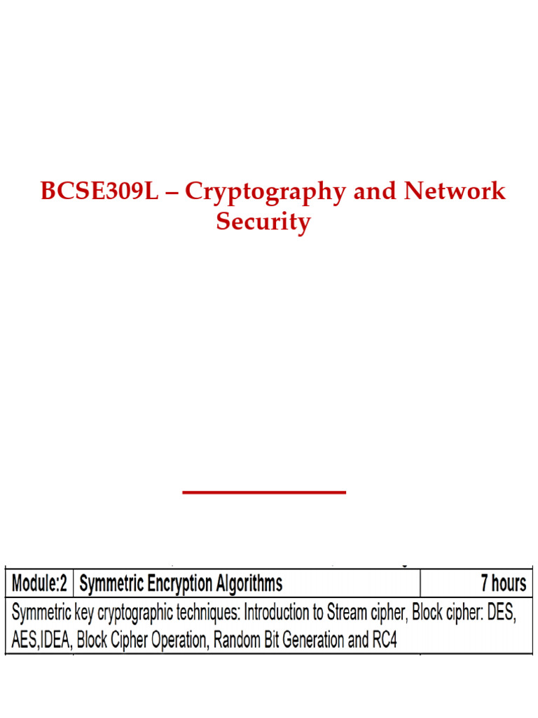 BCSE309L - MODULE2 - Symmetric Cipher | PDF | Cryptography | Cryptanalysis