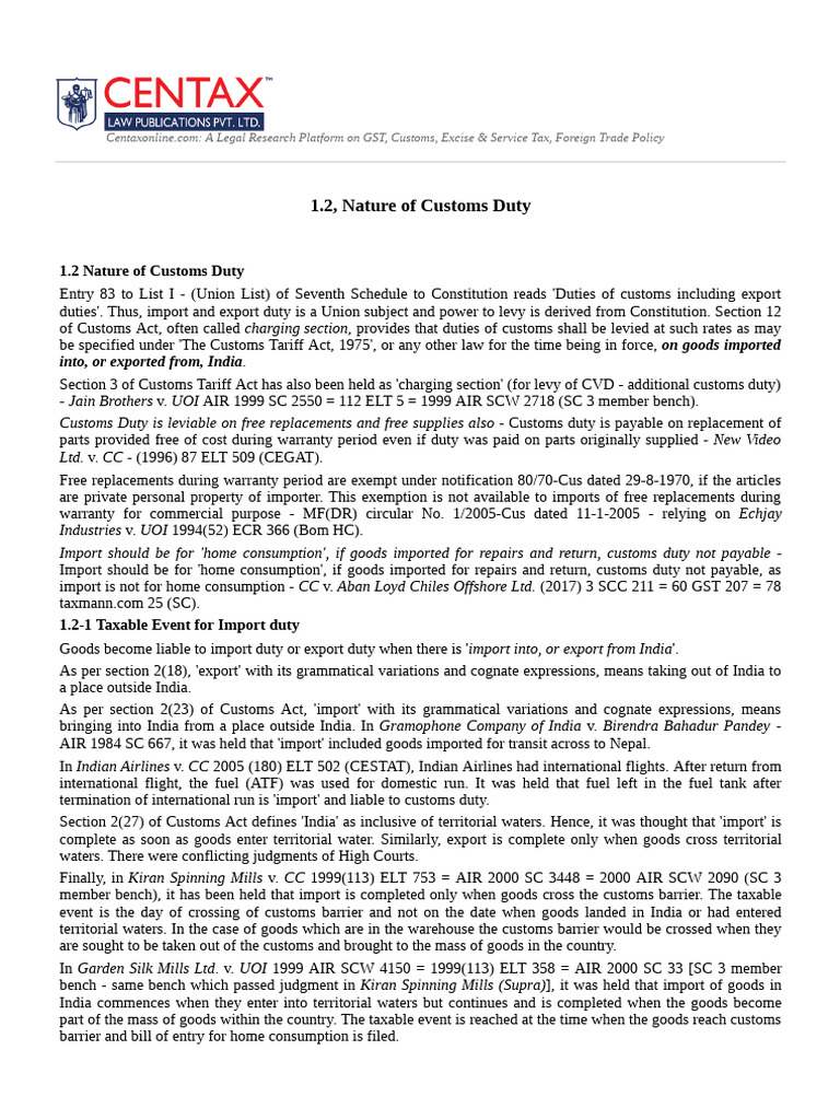 2024 01 30T00 00 Commentary 1 2 Nature of Customs Duty | PDF | United ...