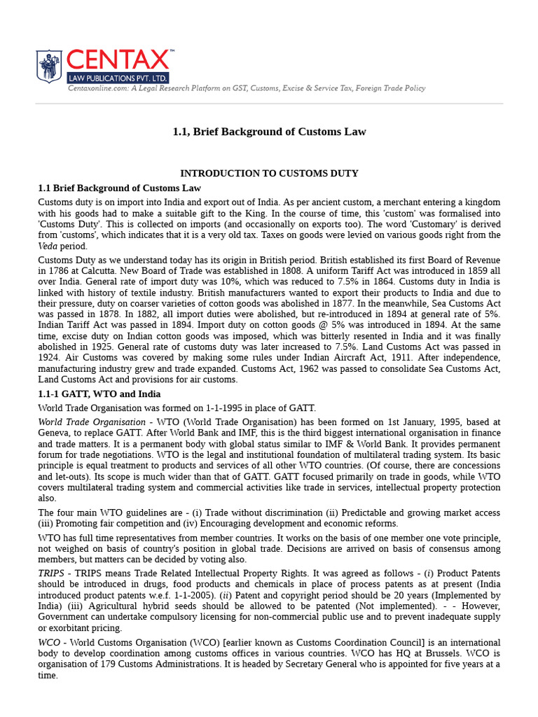 Overview of Indian Customs Law and Duty | PDF | World Trade ...