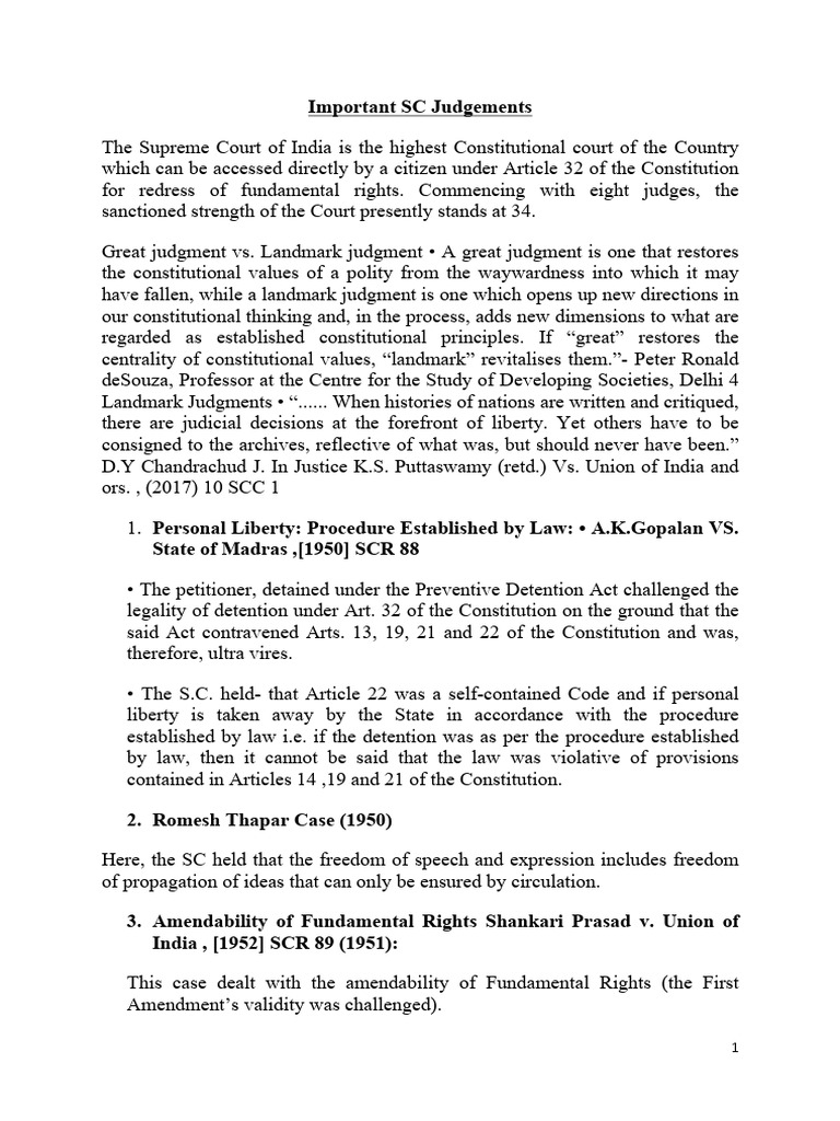 _Important_SC_Judgements | PDF | Supreme Court Of India | Justice