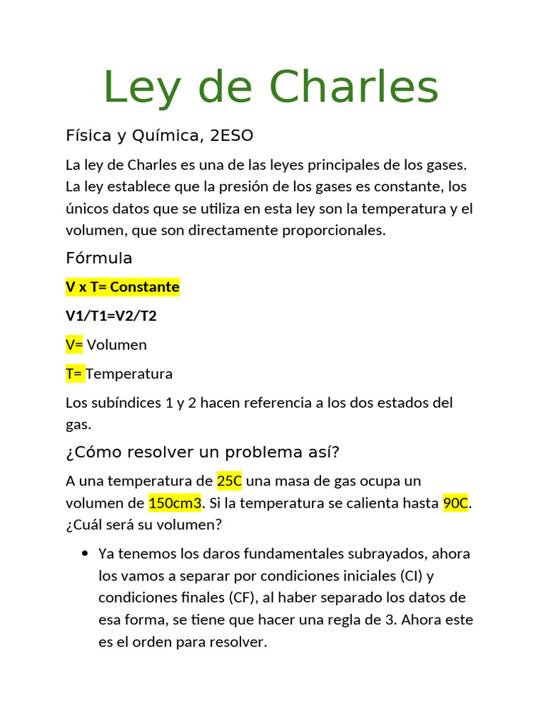 Ley de Charles: Volumen y Temperatura | PDF