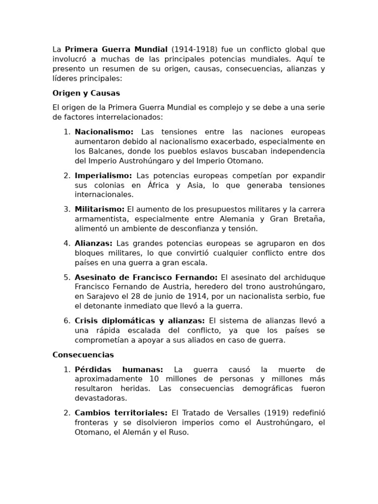 La Primera Guerra Mundial | PDF | imperio Alemán | Primera Guerra Mundial