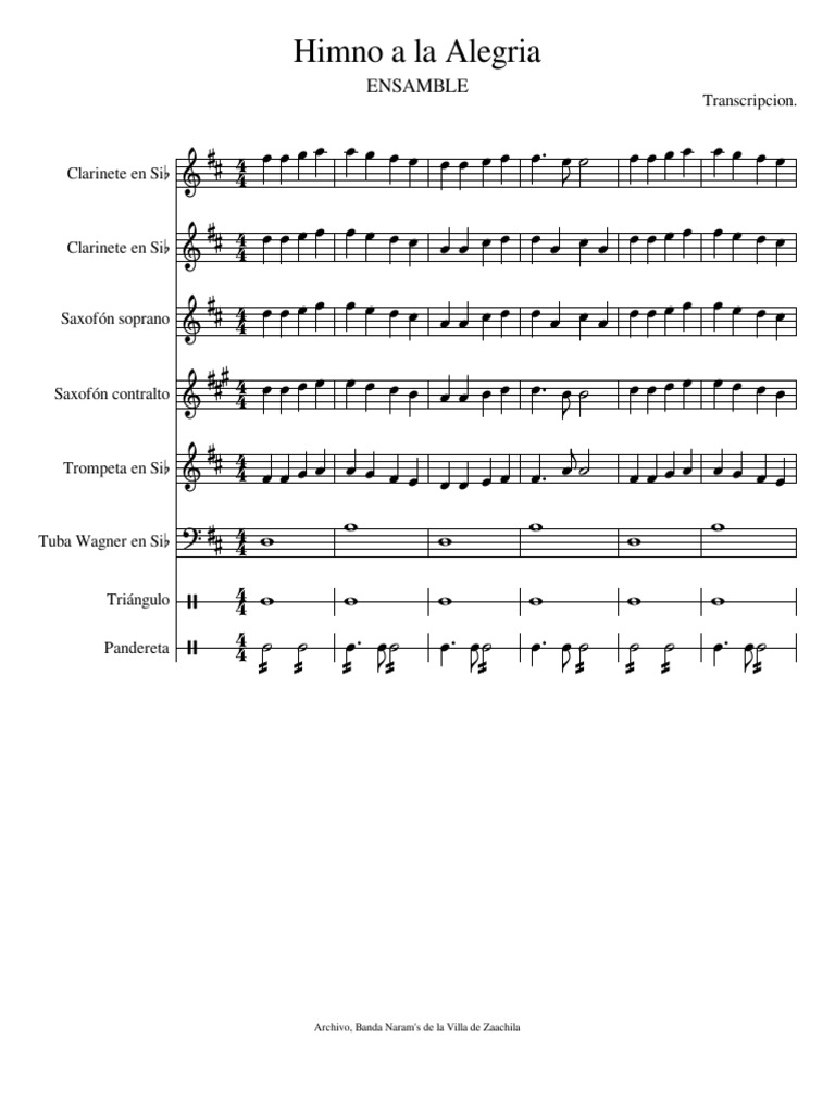 Himno A La Alegria Ensamble-Partitura - y - Partes | PDF | Instrumentos ...