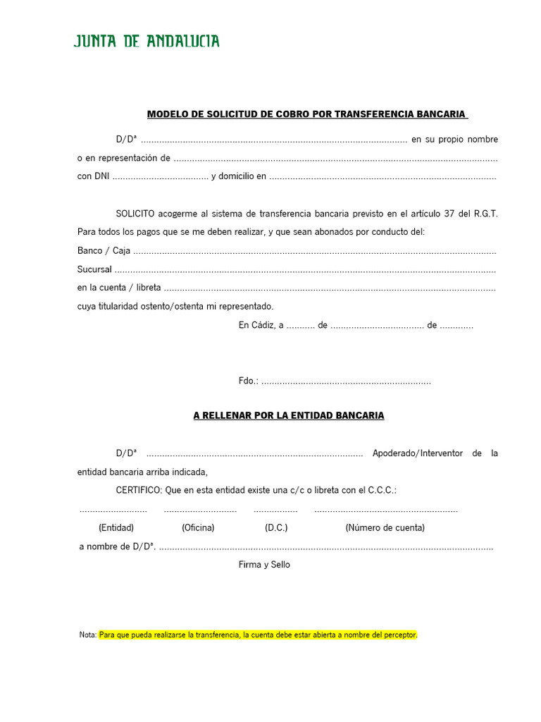 Solicitud de Cobro por Transferencia | PDF