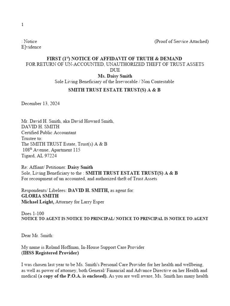 David Smith Notice & Demand | PDF | Fiduciary | Probate