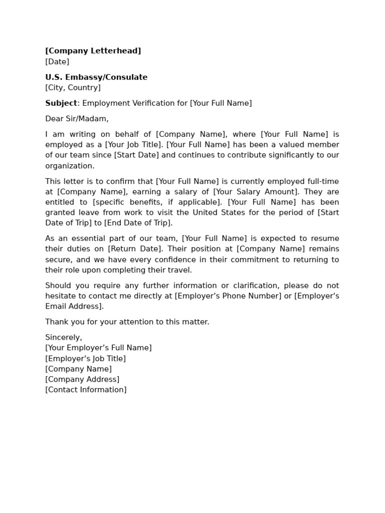 Example Company Letter For Apply Visa | PDF