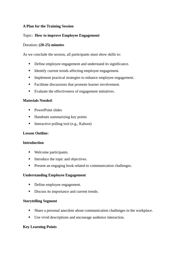 Final Plan For The Training Session | PDF
