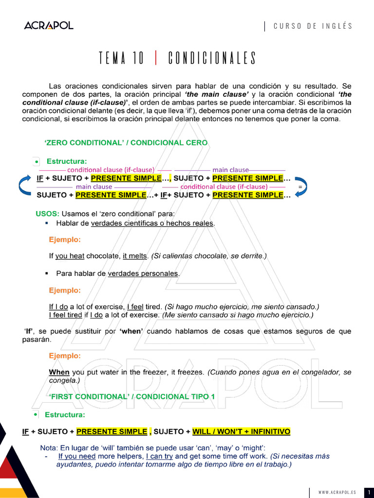 Tema 10. Condicionales | PDF