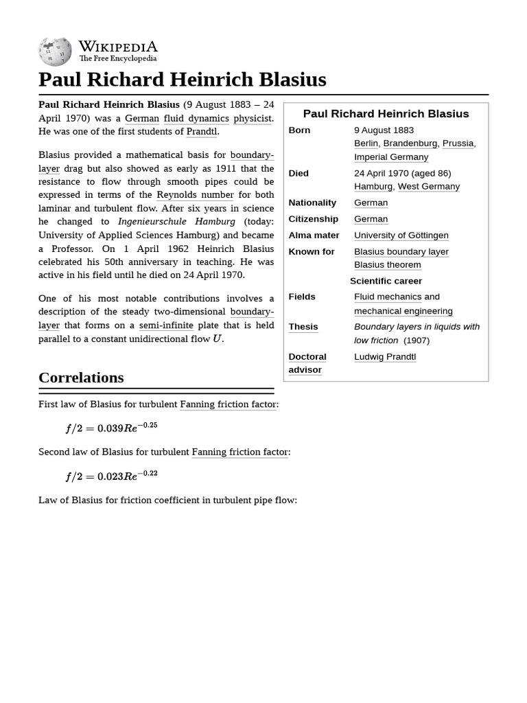 Paul Richard Heinrich Blasius Pdf Boundary Layer Fluid Dynamics