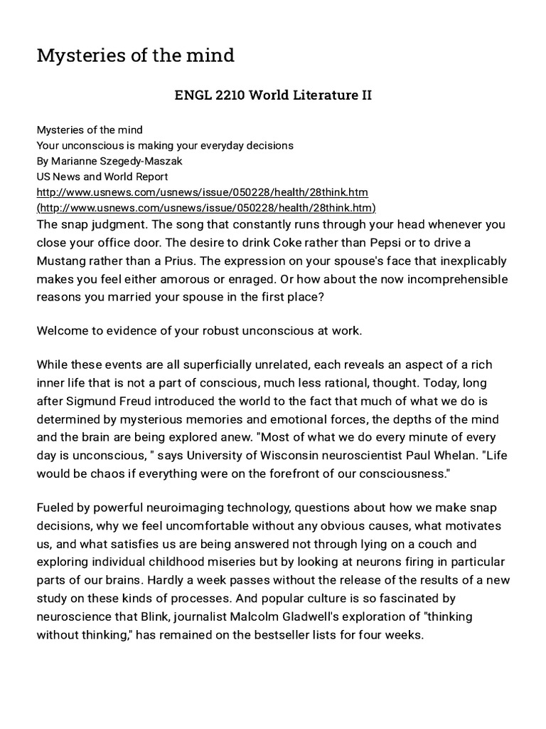 Mysteries of The Mind | PDF | Mind | Consciousness