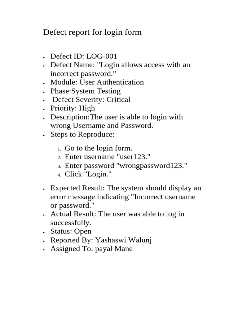 Critical Login Form Defect Report | PDF | User (Computing) | Login