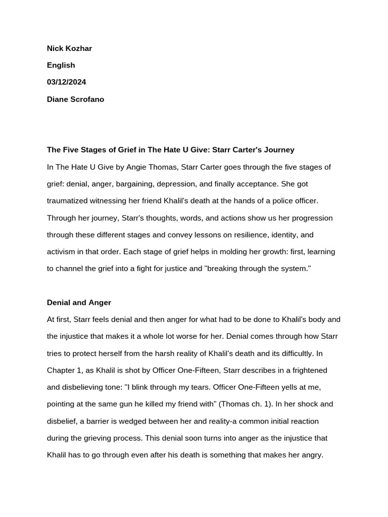 Starr Carter's Grief Journey in THUG | PDF | Grief | Anger