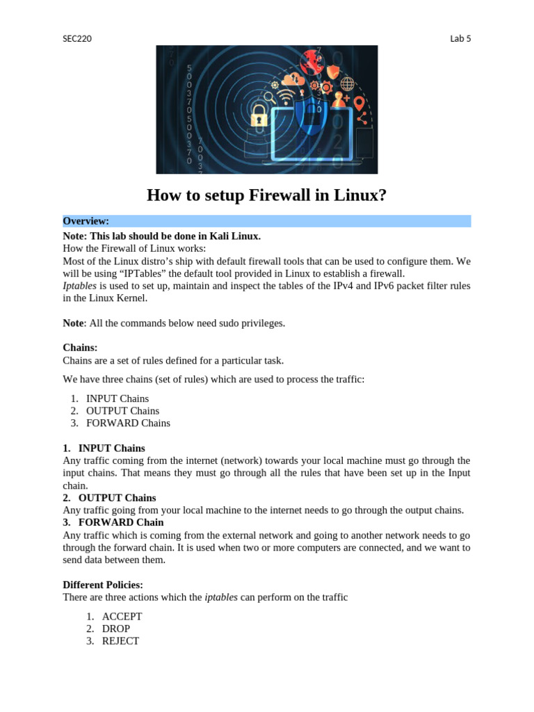 SEC220_Lab5_Firewall_Linux_Updated14Mar2022 | PDF | Port (Computer Networking) | Firewall ...